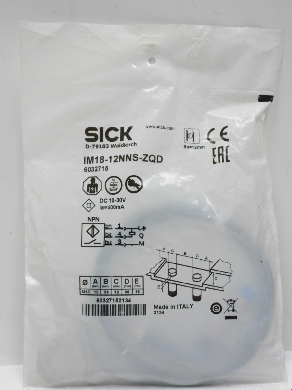 Sick 6032715 Inductive Proximity Sensor Assy IM18-12NNS-ZQD in Bag for ...