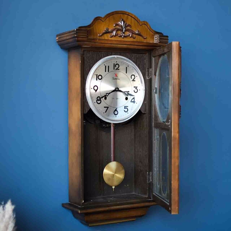 Vintage Wall Clock Samurai Wooden Case | eBay