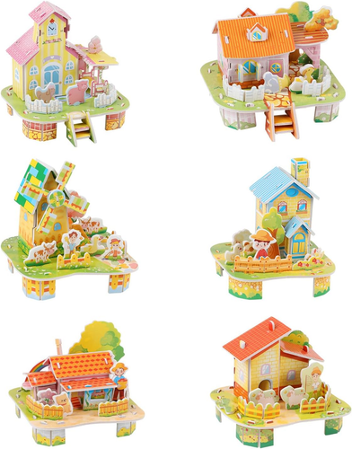 3D Cartoon Puzzles for Kids，6 House Building Kit Creative DIY Jigsaw ...