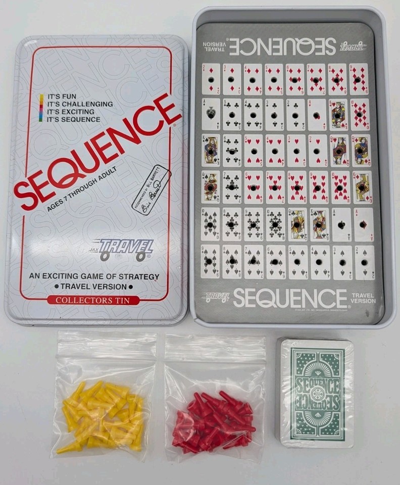 Sequence Travel Version Board Game by Jax 1994 in Collectors Tin Ages 7 ...