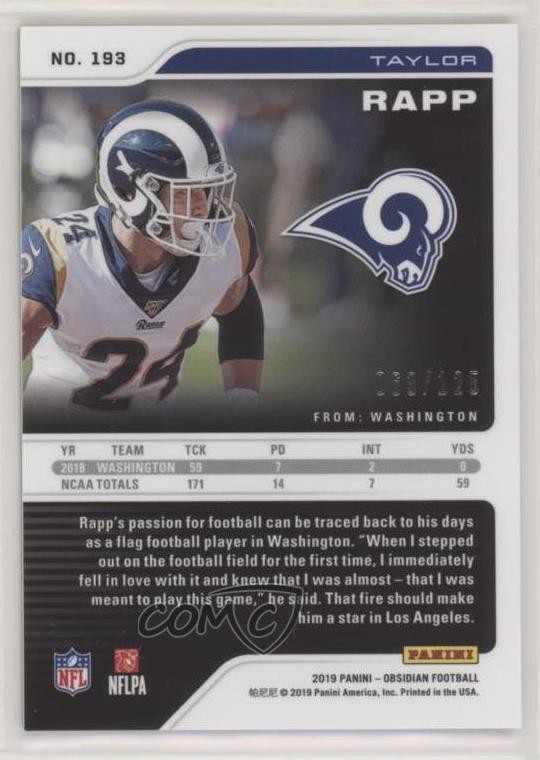 2019 Panini Obsidian Rookies /125 Taylor Rapp #193 Rookie RC | eBay