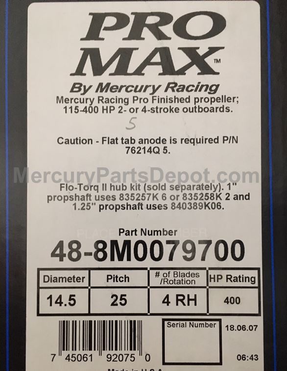Mercury PRO MAX Prop Max 14.5 x 25 Pitch RH Propeller 48-8M0079700 | OE ...
