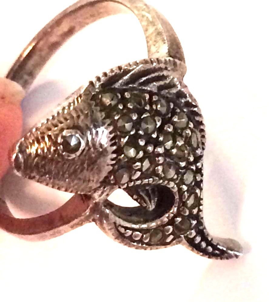 Vintage Oxidized Sterling Silver 925 Fish Marcasite Cluster Cocktail ...