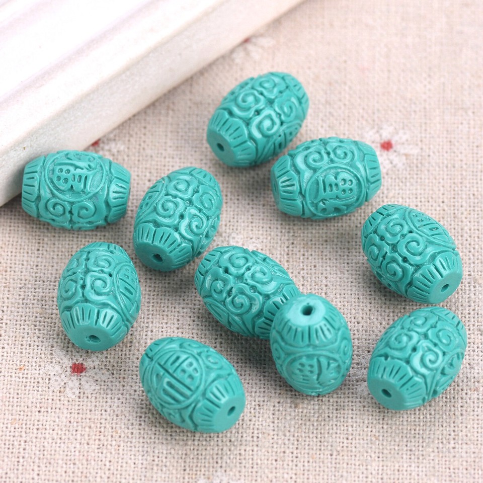 10pcs Cyan Color Fortunate Carving Bead Made From Stone Powder Loose ...