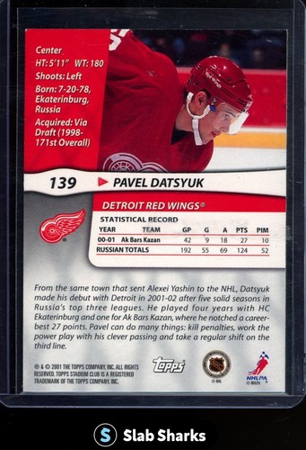 2001 TOPPS STADIUM CLUB #139 PAVEL DATSYUK ROOKIE RC | eBay