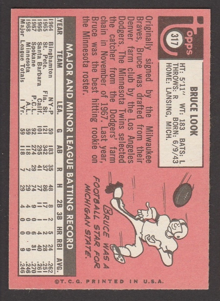 1969 TOPPS BASEBALL # 317 BRUCE LOOK RC NRMT INV A2520 | eBay