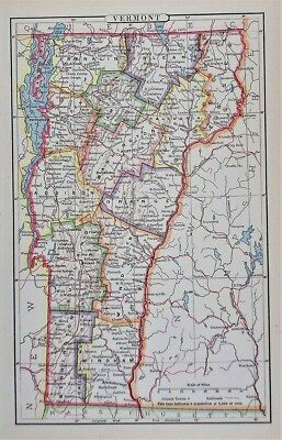 OLD ANTIQUE MAP VERMONT UNITED STATES c1888 by APPLETON USA PRINTED ...