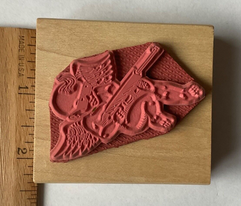 Cherub with Machine Gun Sunglasses Rubber Stamp Humorous Golden Acorn ...