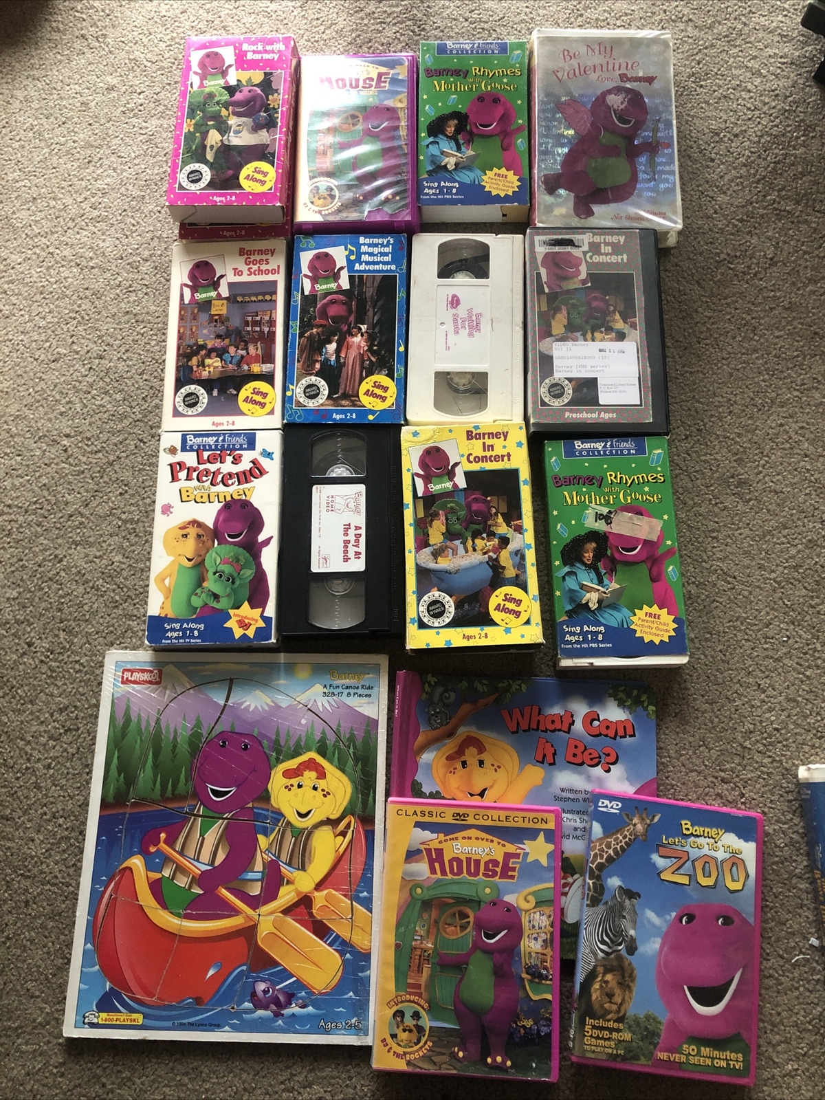 Barney VHS DVD Puzzle Book Lot The Purple Dinosaur Rock House MOther ...