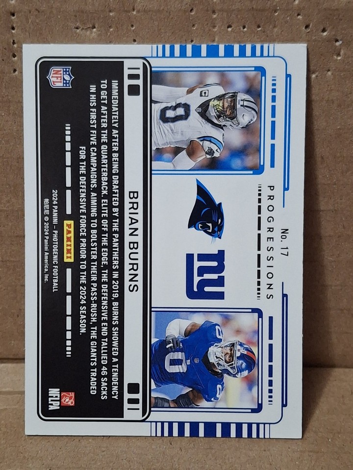 2024 BRIAN BURNS PANINI PHOTOGENIC PROGRESSIONS CARD #17 NY GIANTS ...