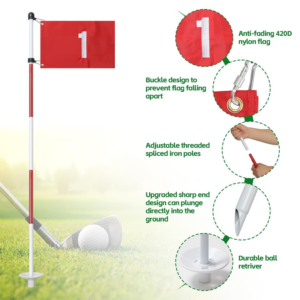 Golf Flagstick, 6 Ft Golf Hole Flags for Putting Green, Double Sided ...