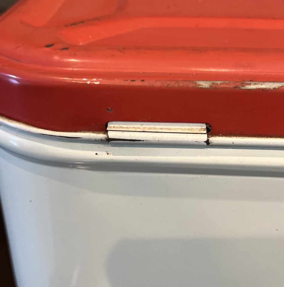 Vintage Metal Tin Bread Box Red & White Floral Flowers Country Cottage ...