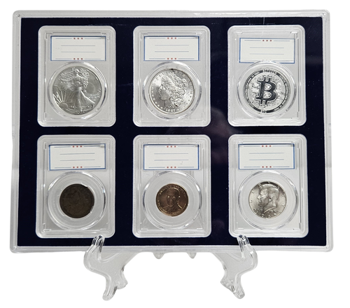 PCGS 6 Coin Slab Display Storage Case with Stand Reversible Blue or ...