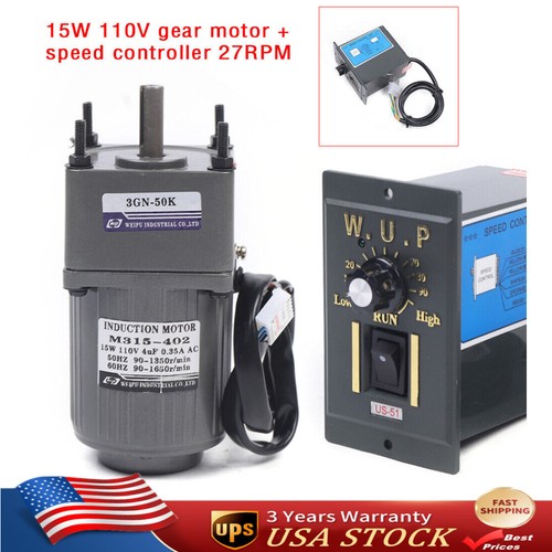 15W 110V Reversible AC Gear Motor Electric Variable Speed Controller ...