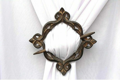 Decorative Antique Look Wooden Curtain Tie Backs Drapery Hold backs Set ...