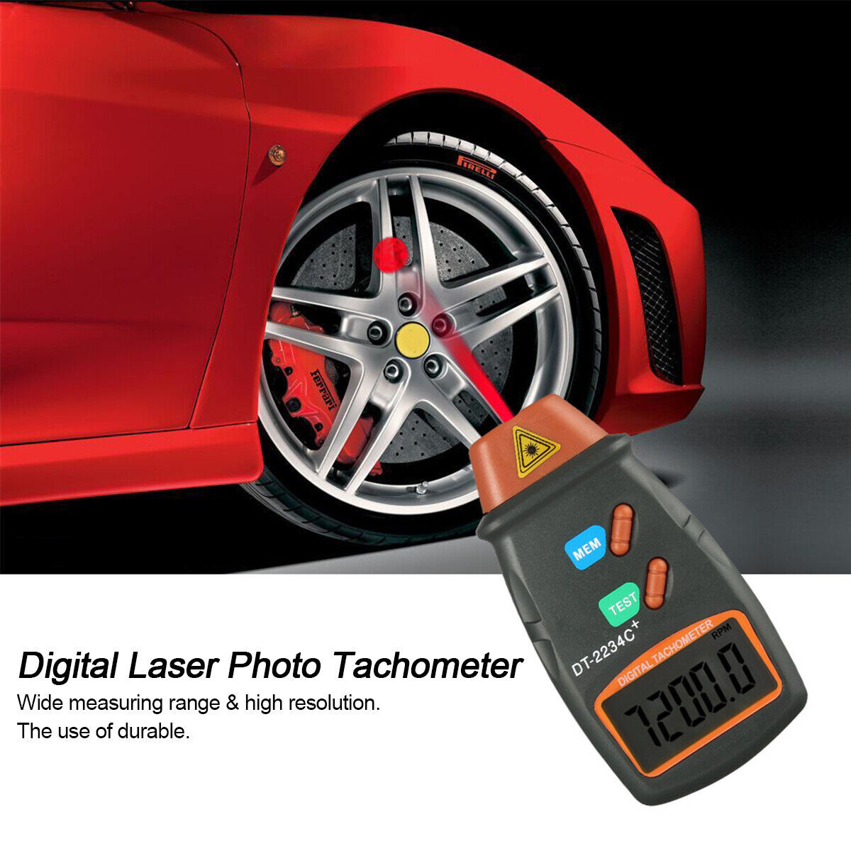 Handheld Laser Tachometer Non-Contact Digital Photo RPM Rotation Speed ...