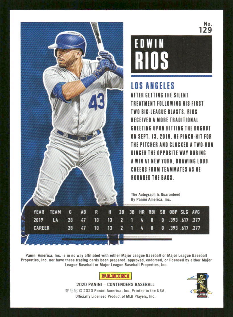 2020 Panini Contenders Edwin Rios Auto AU #129 Card | eBay