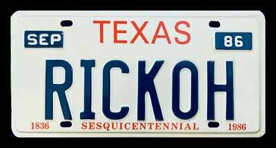 1986 TXS VANITY AUTO LICENSE PLATE " RICKOH " RICK OHIO OH RICK RICKO ...