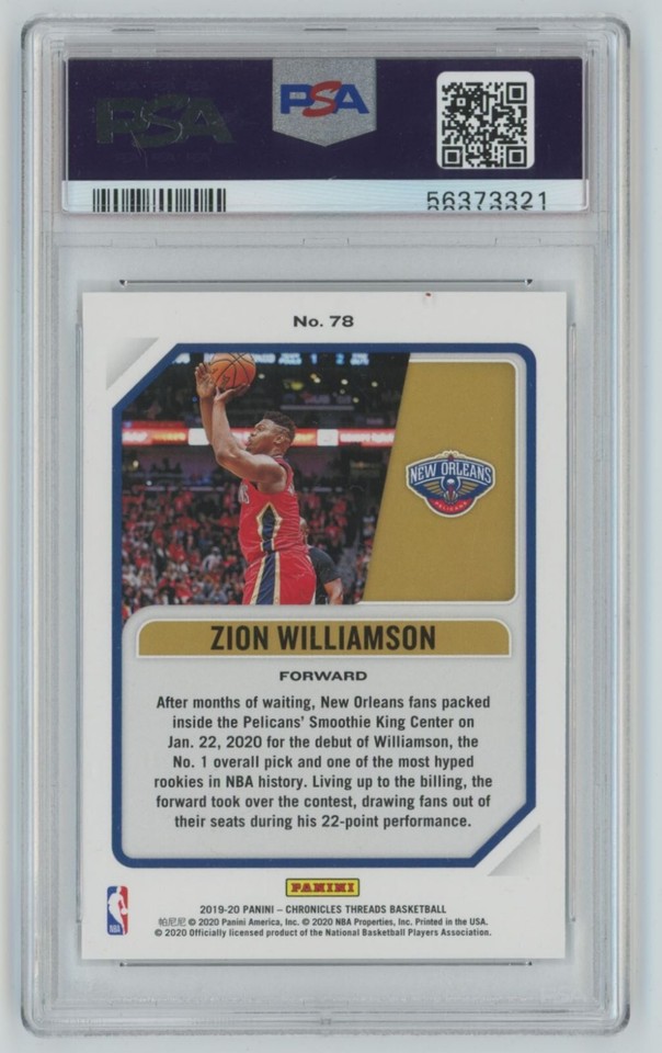 2019-20 Chronicles Threads Basketball Rookie Pink Zion Williamson #78 ...
