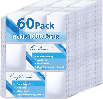 60 Pack 9 Pocket Card Sleeves Binder Sheets，Clear Trading Card Sleeve ...