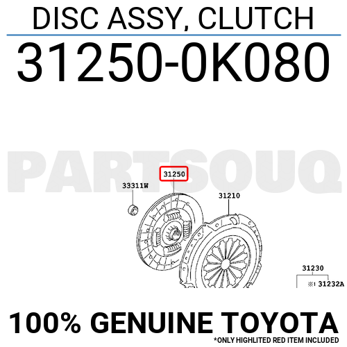 312500K080 Genuine Toyota DISC ASSY, CLUTCH 31250-0K080 | eBay