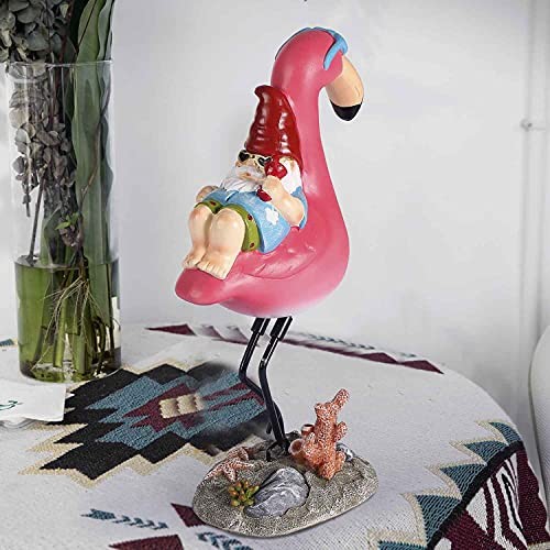 Gnome Garden Statue Funny Gnome Reclining on Flamingo Dwarf Figurines ...