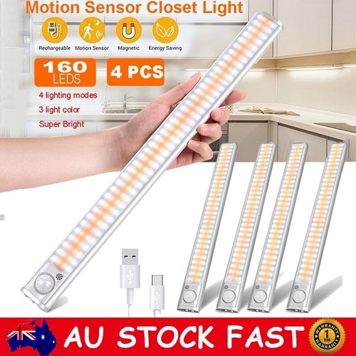 160 LED PIR Motion Sensor USB Rechargeable Night Lights Lamp For ...