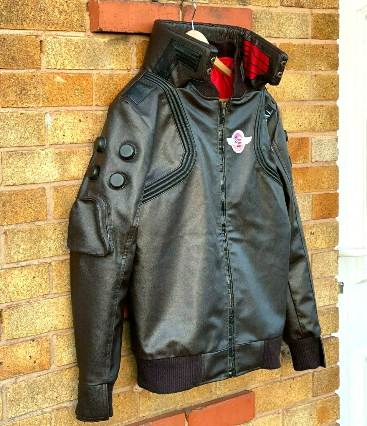 Cyberpunk 2077 Costume Jacket LED Collar Mens Brown Faux Leather ...