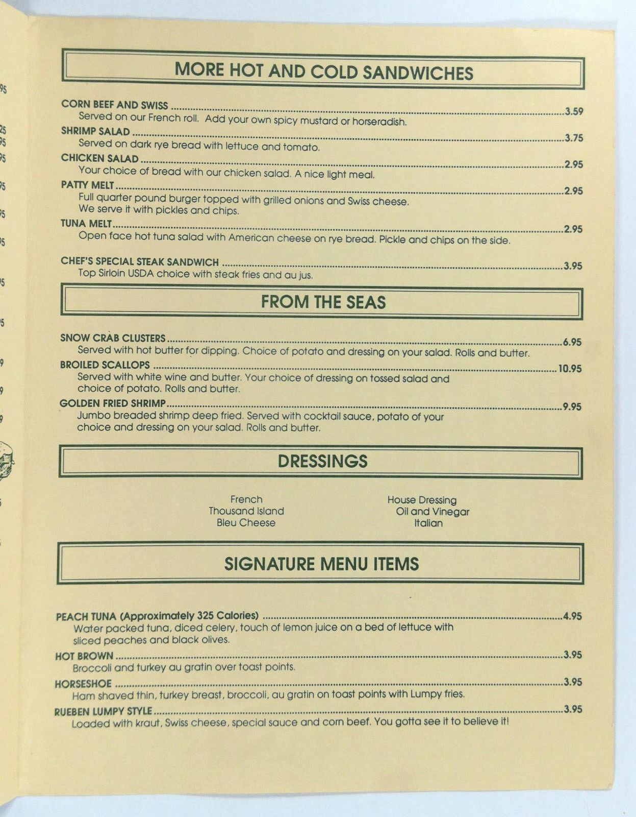 1980's Vintage Menu LUMPY'S Food Fun & Spirits Restaurant Loves Park ...