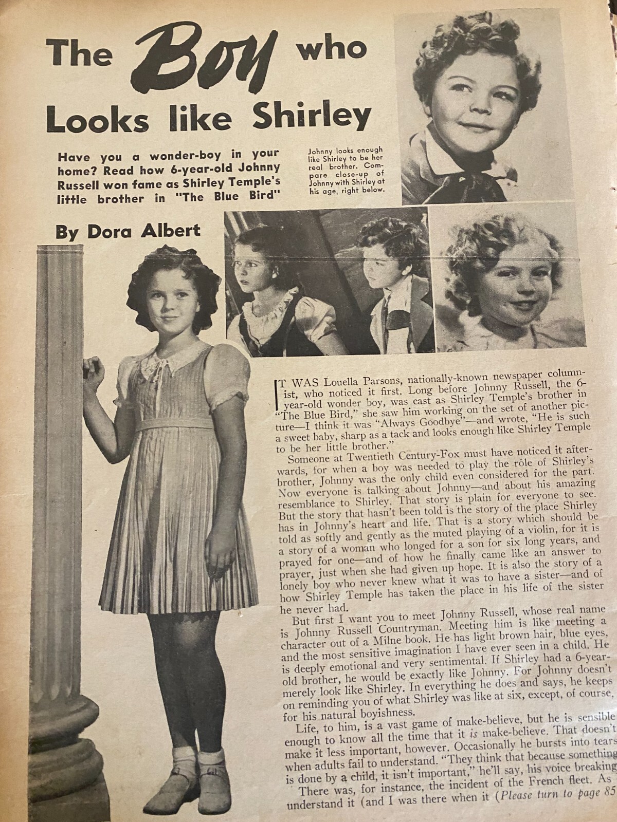 Johnny Russell, Child Star Actor, Two Page Vintage Clipping, a | eBay