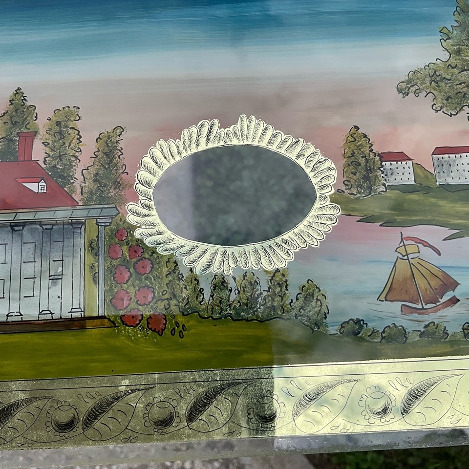 hand painted american wooden works shelf clock reverse painted tablet ...