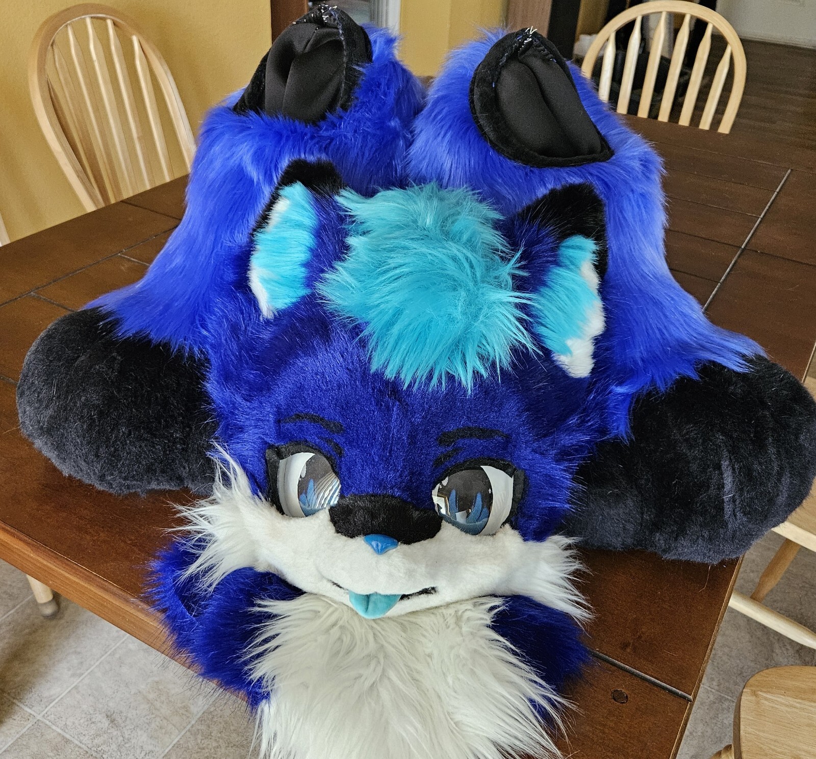Blue kemono wolf fursuit head and feet paws - Gem