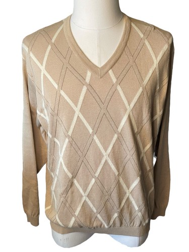 St. Croix V-Neck Sweater Diamond Pattern Cotton Microfiber Men’s Large ...