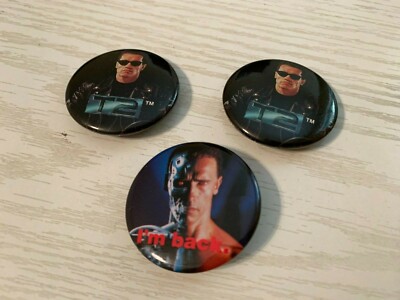 VINTAGE 1991 TERMINATOR 2 T2 Pinback Button Lot x3 Arnold ...