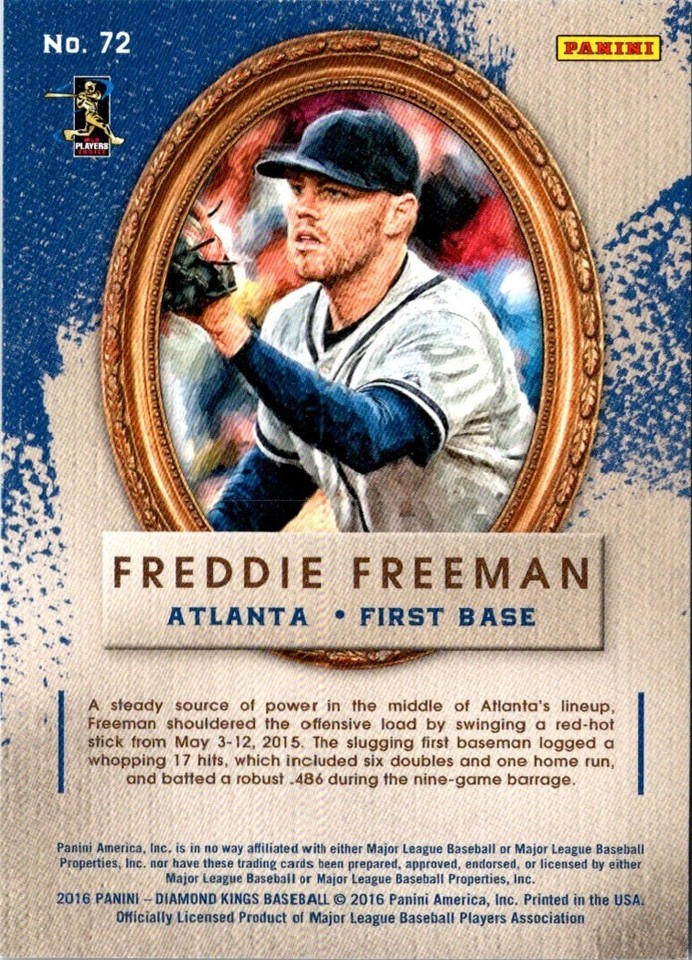 2016 Panini Diamond Kings Freddie Freeman #72 Atlanta Braves Baseball ...