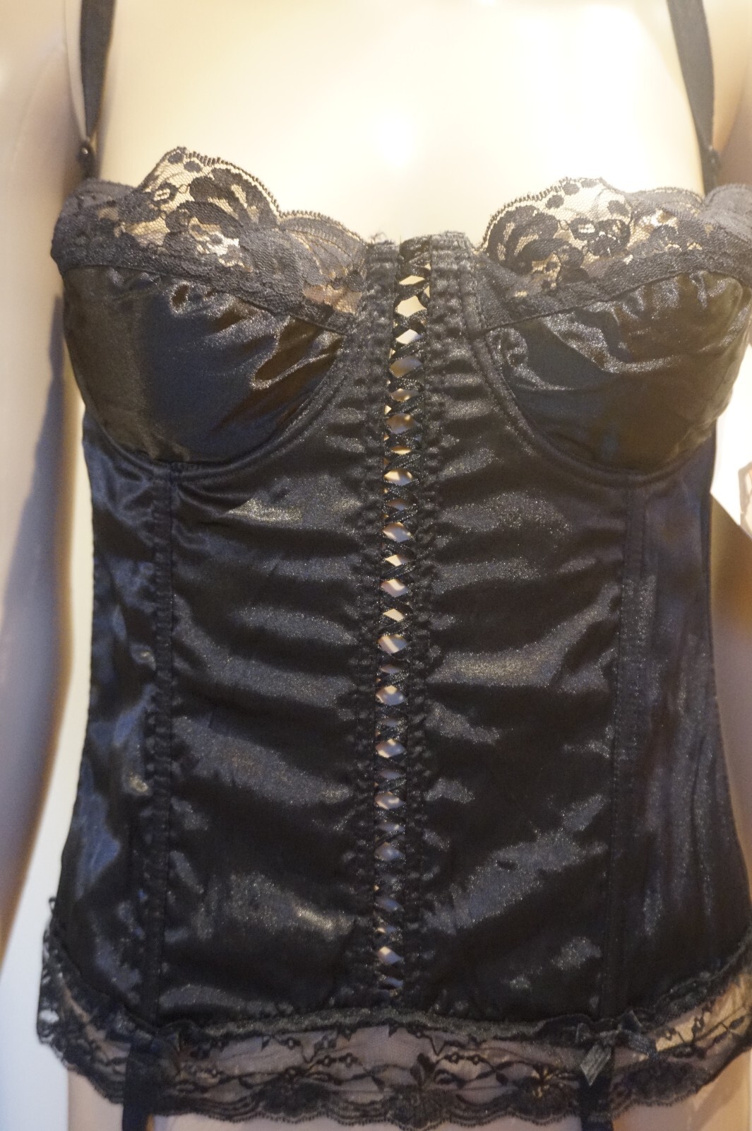 CLASSIFIED SUNBURST SATIN & LACE CORSET BASQUE WITH SUSPENDERS - BLACK ...