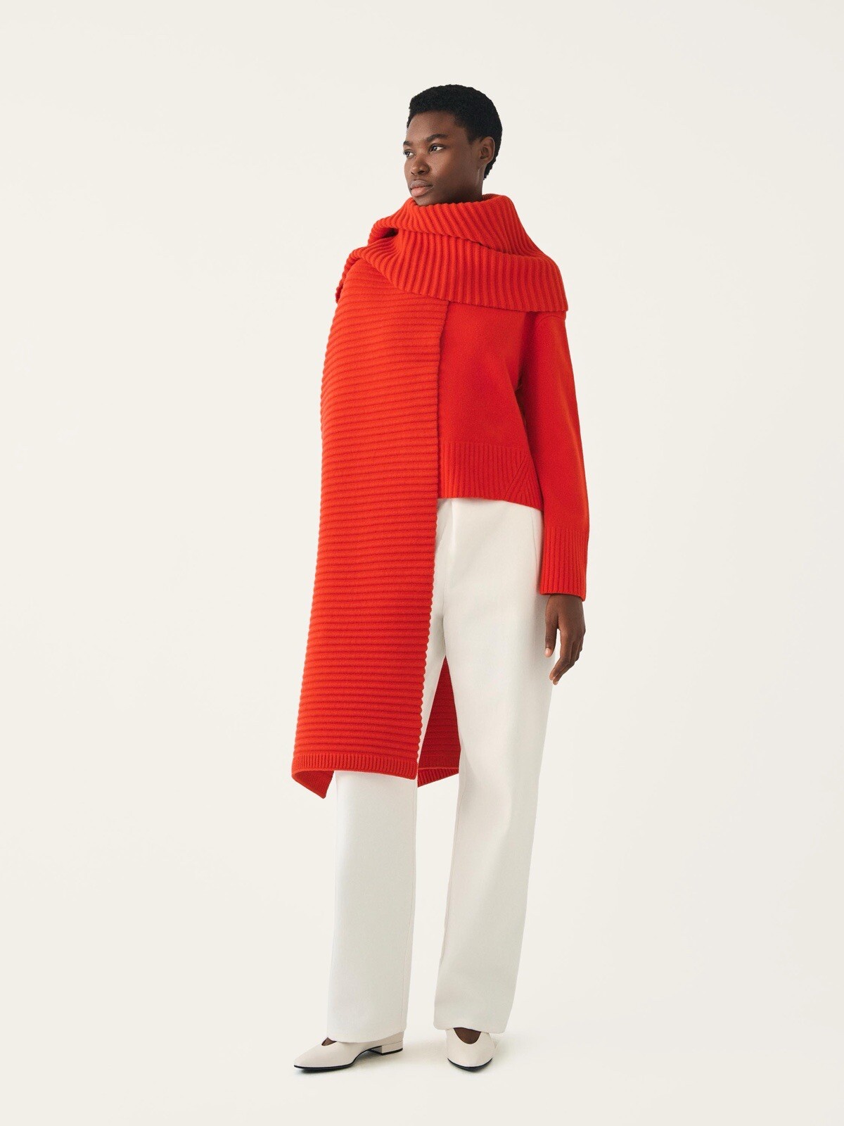 FFORME New KINSLEY Horizontal Rib Scarf Blanket Wool Cashmere Fire M/L ...