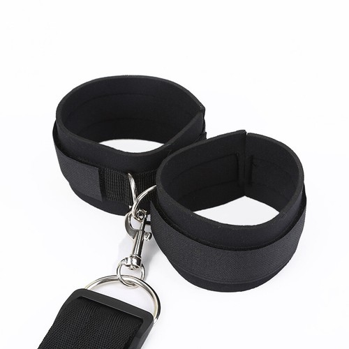 PU Leather Binding Hand To Neck Collar Nylon Handcuff Wrist Cuffs ...