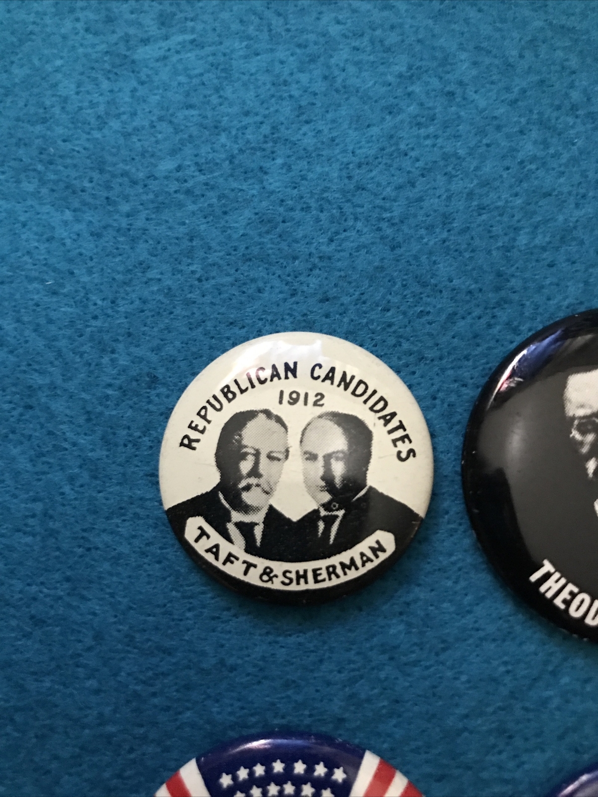 Lot of 4 Presidential Pins Taft & Sherman, Roosevelt, Hoover ...