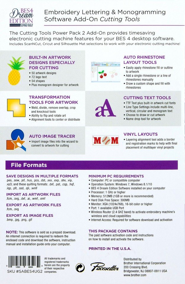 Brother SABES4UG2 BES4 Dream Edition Power Pack Add on Software Upgrade ...