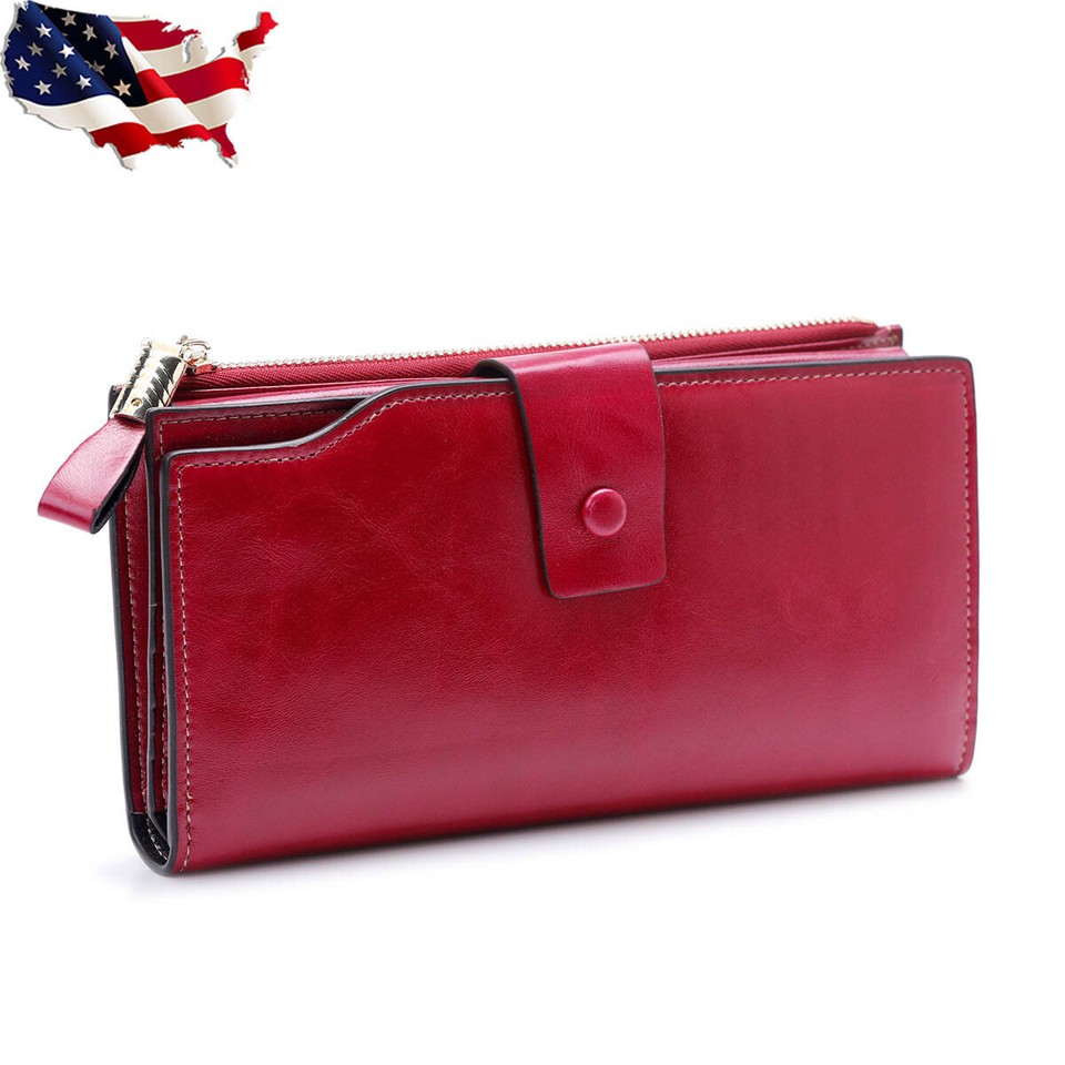 Women Leather Long Wallet Money Card Holder Clutch Hi-Q RFID Blocking ...