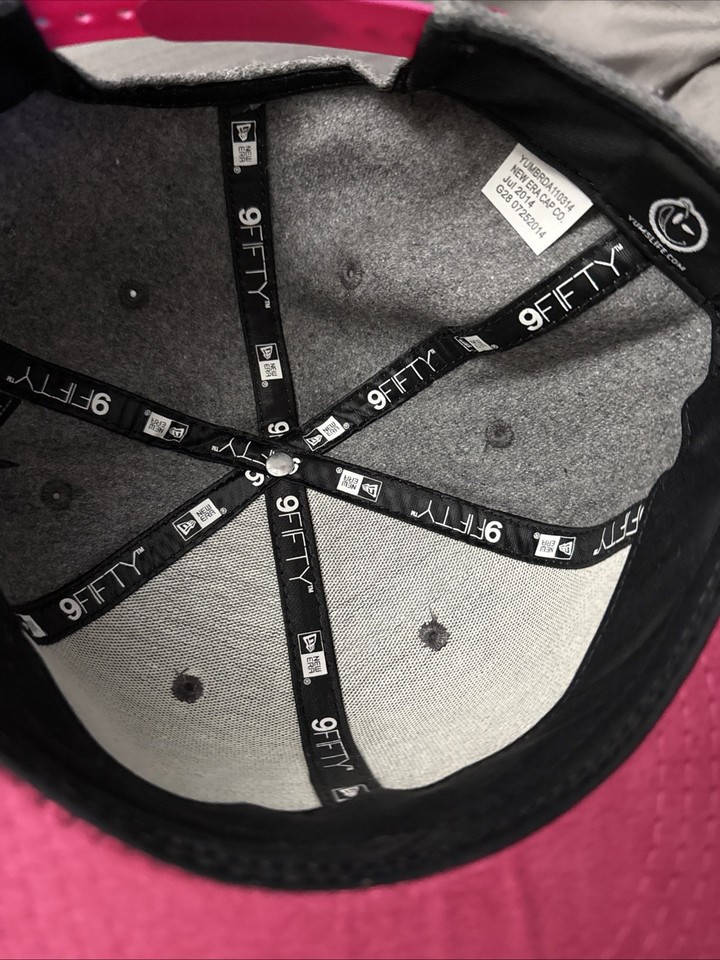 Yums New Era Smiley Face 59Fifty RARE Gray Wool Baseball Cap Pink Suede ...