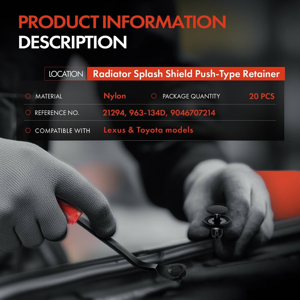 100x 7mm Radiator Splash Shield Retainer Clips Push-Type w/ Drive Pin ...