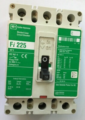 CUTLER HAMMER FI225 70A 480VAC/250VDC CIRCUIT BREAKER 50/60HZ | eBay