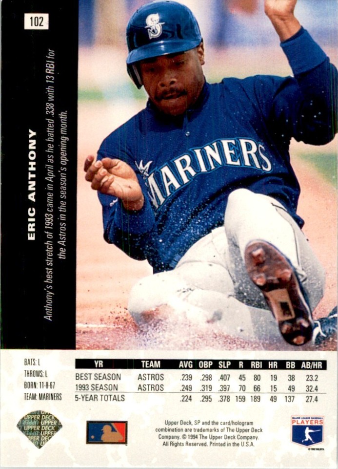 1994 UPPER DECK SP ERIC ANTHONY SEATTLE MARINERS #102 | eBay