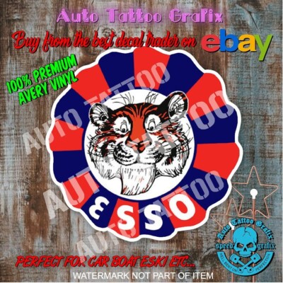 ESSO TIGER GASOLINE Decal Sticker Vintage Petrol Americana Hot Rod Rat ...