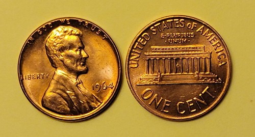 1964 LINCOLN Red Cent from OBW Roll No Mint Mark Gem Mint Toned UNC ...
