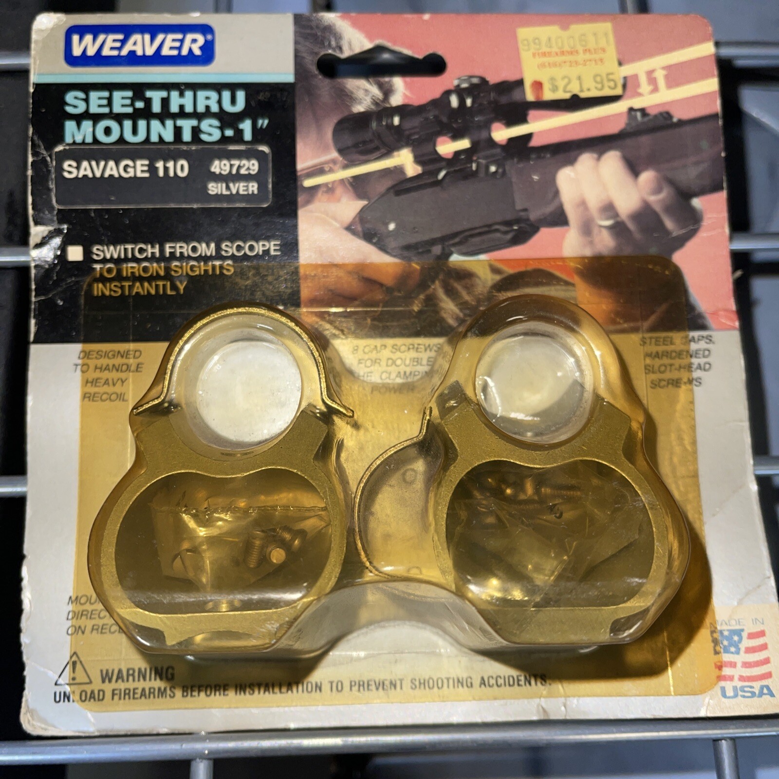 R0206 Weaver Model 49729 1” Silver See-Thru Scope Mount Rings for ...