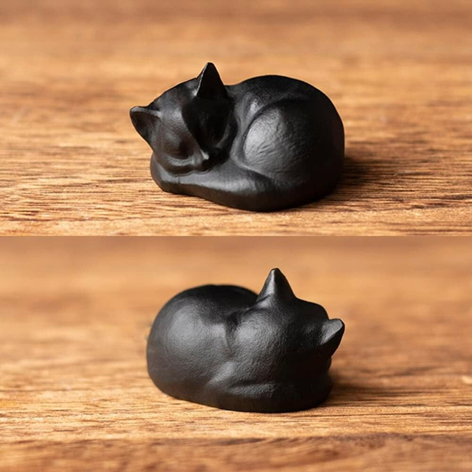 Natural Obsidian Cat Hand Carved Sleeping Cat Stone Halloween ...
