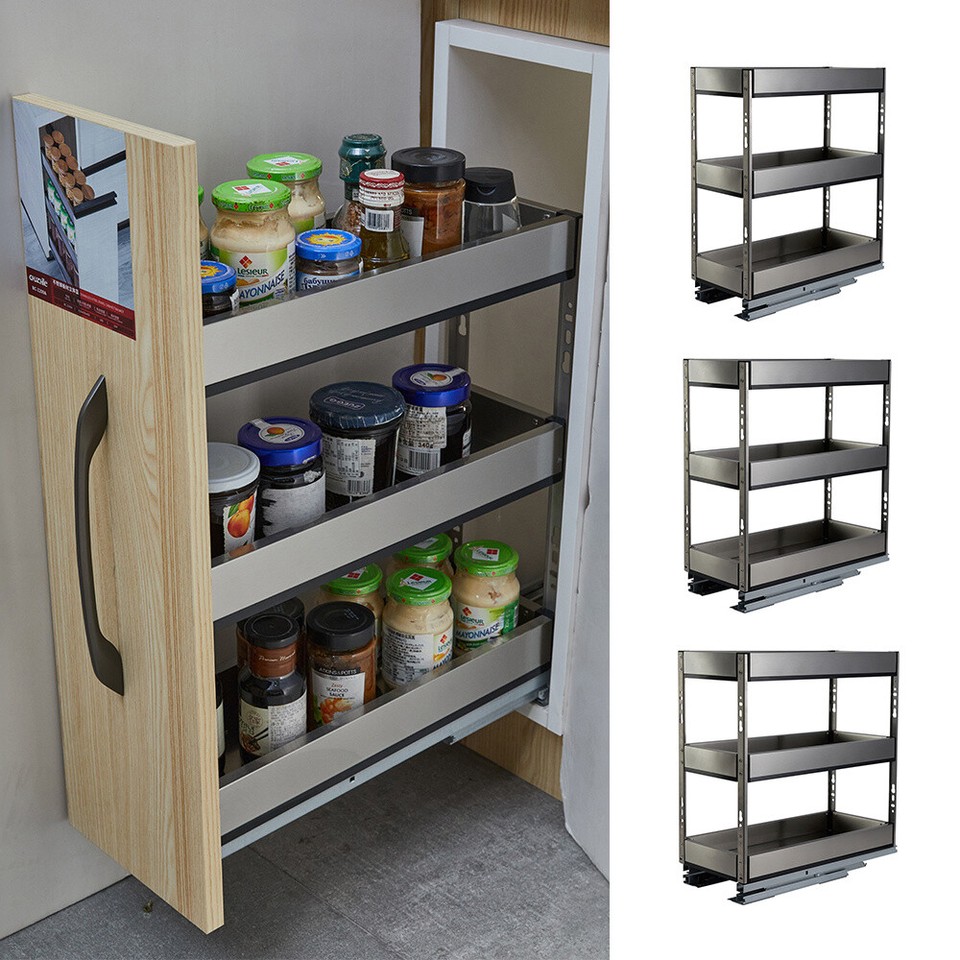 Pull Out Steel Baskets 3 Tier Kitchen Storage Unit Width 100mm 150mm ...